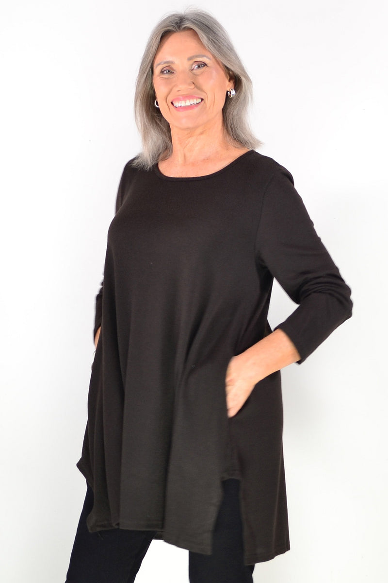 Dark Brown Winter Fleece Tunic Top | I Love Tunics