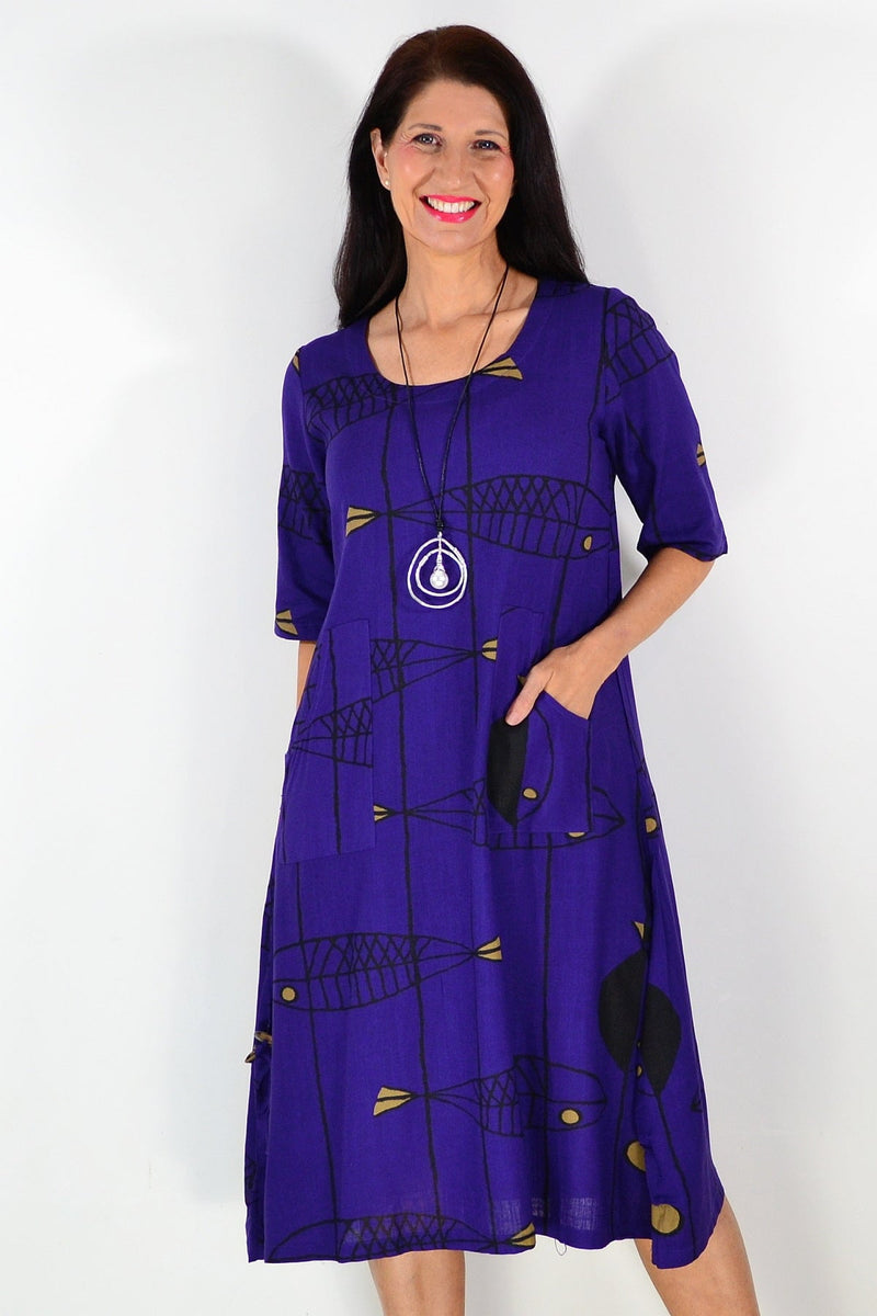 Purple Linen Cotton Print Tunic Dress | I Love Tunics