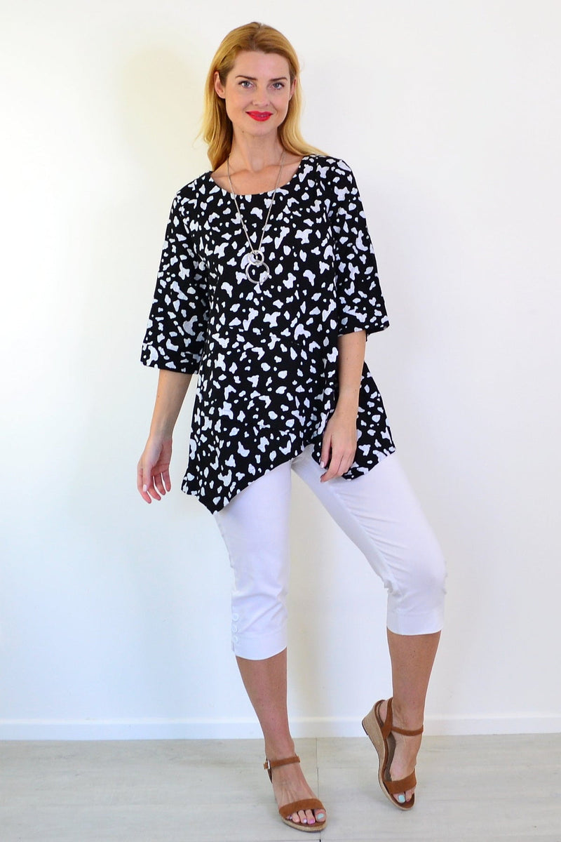 White Paint Splash Linen Blend Tunic Top | I Love Tunics