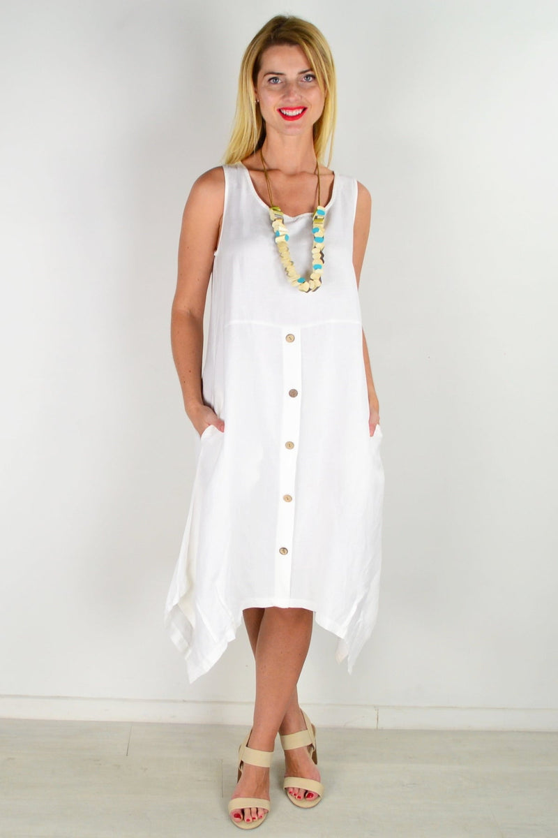 White Linen Sleeveless Shift Tunic Dress | I Love Tunics