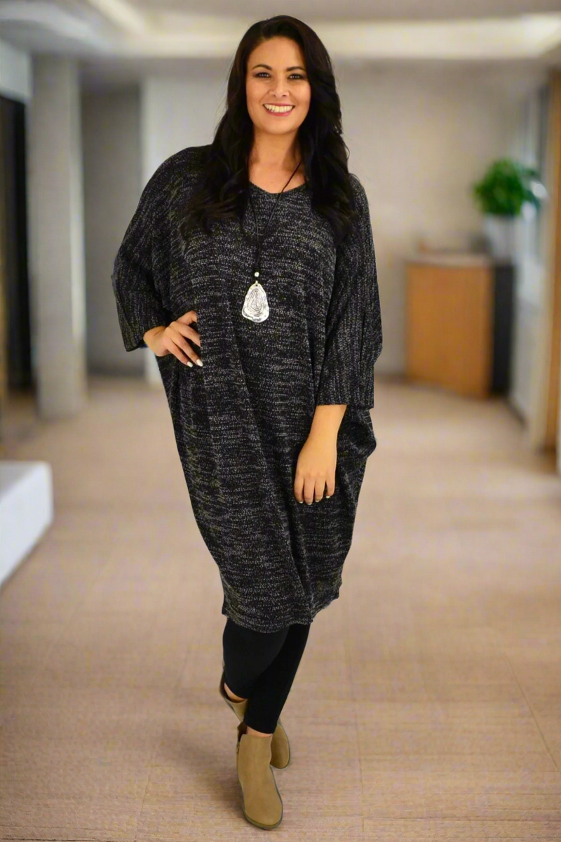 Black Textured Knit Tunic Dress | I Love Tunics