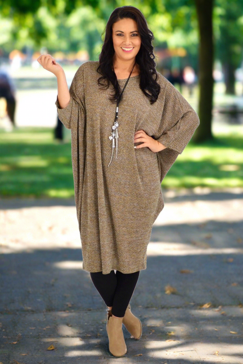 Mocha Brown Textured Knit Tunic Dress | I Love Tunics