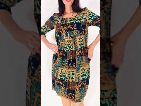 Navy Green Ornate Tunic Dress | I Love Tunics