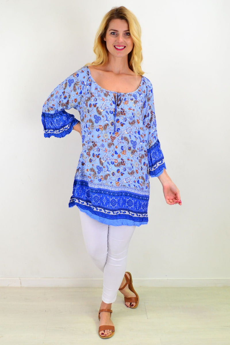 Blue Paisley Swing Crinkle Tunic Top | I Love Tunics