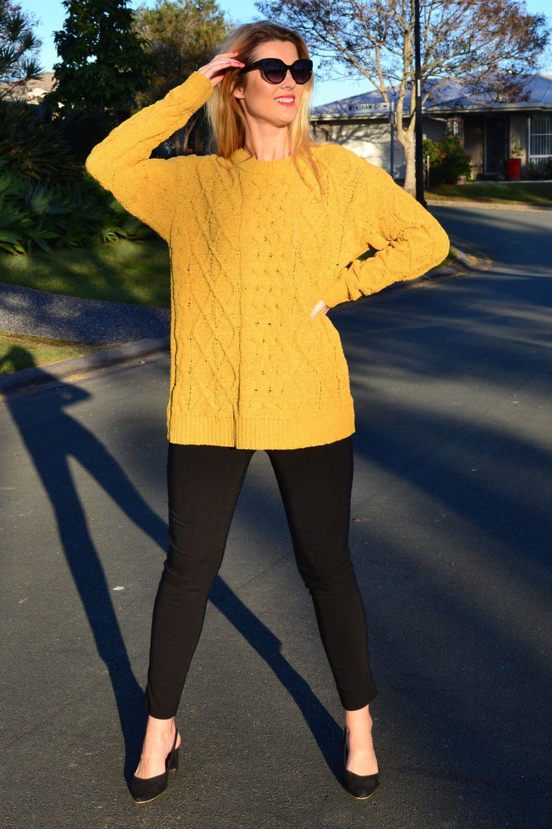 Mustard Yellow Chain Stitch Knit Tunic Jumper | I Love Tunics