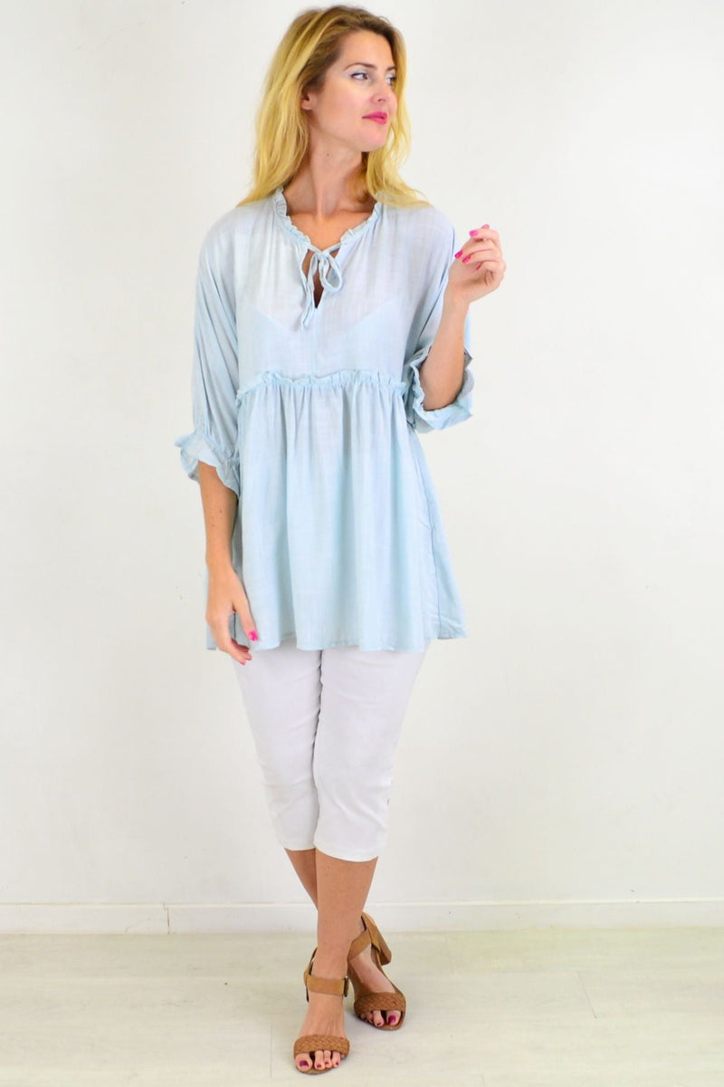 Powder Blue Relaxed Fit Tunic Blouse | I Love Tunics
