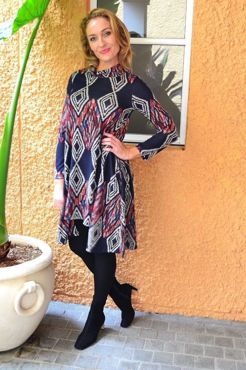 Navy Diamond Fleece Tunic Dress | I Love Tunics