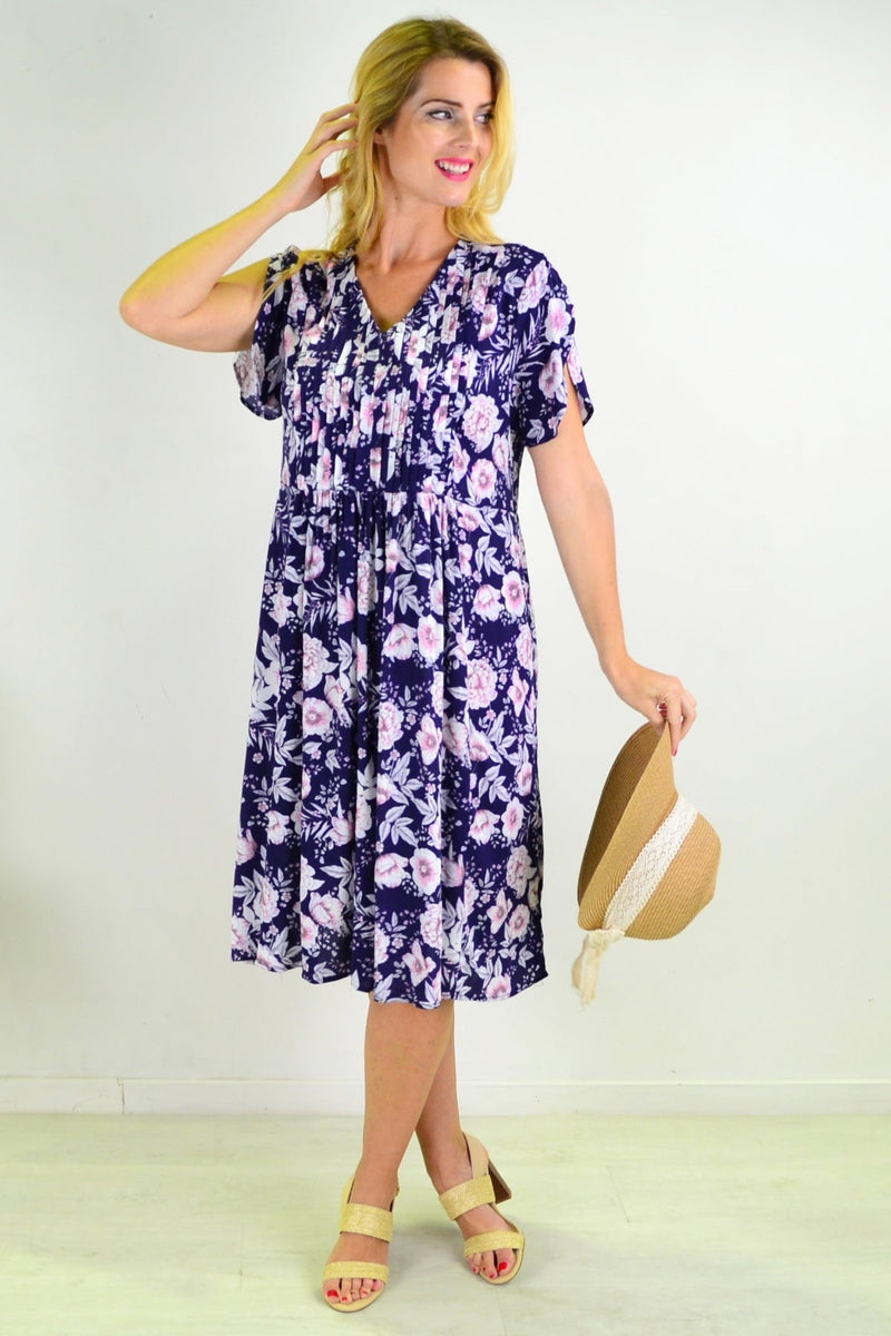 Deep Blue Carnation Flower Shift Dress Tunic | I Love Tunics