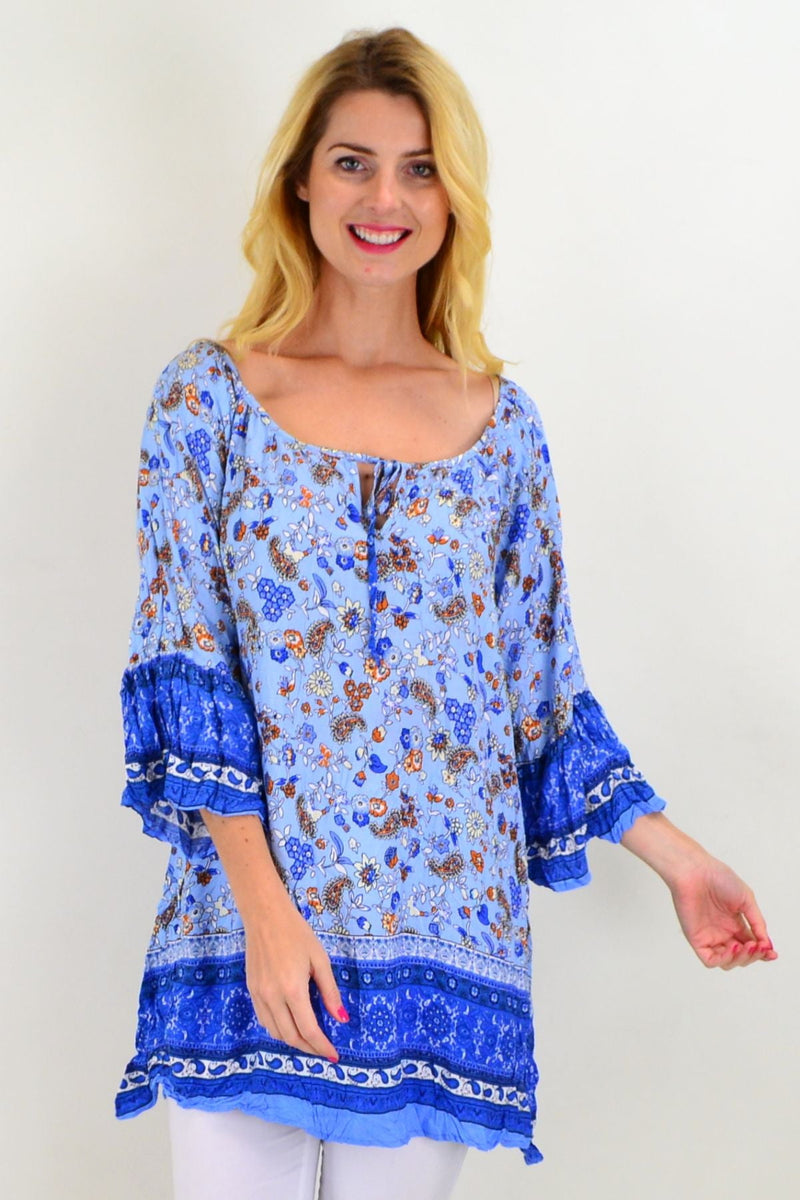 Blue Paisley Swing Crinkle Tunic Top | I Love Tunics